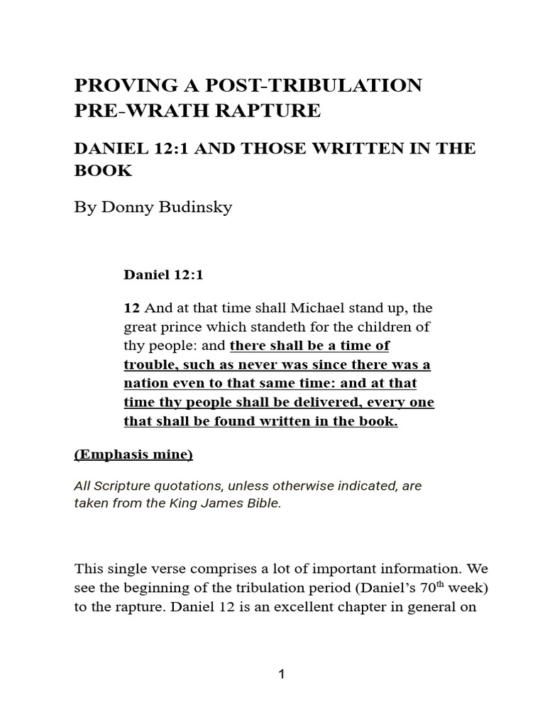Daniel 12 Article Those Found Written in The Book Proving The Prewrath ...