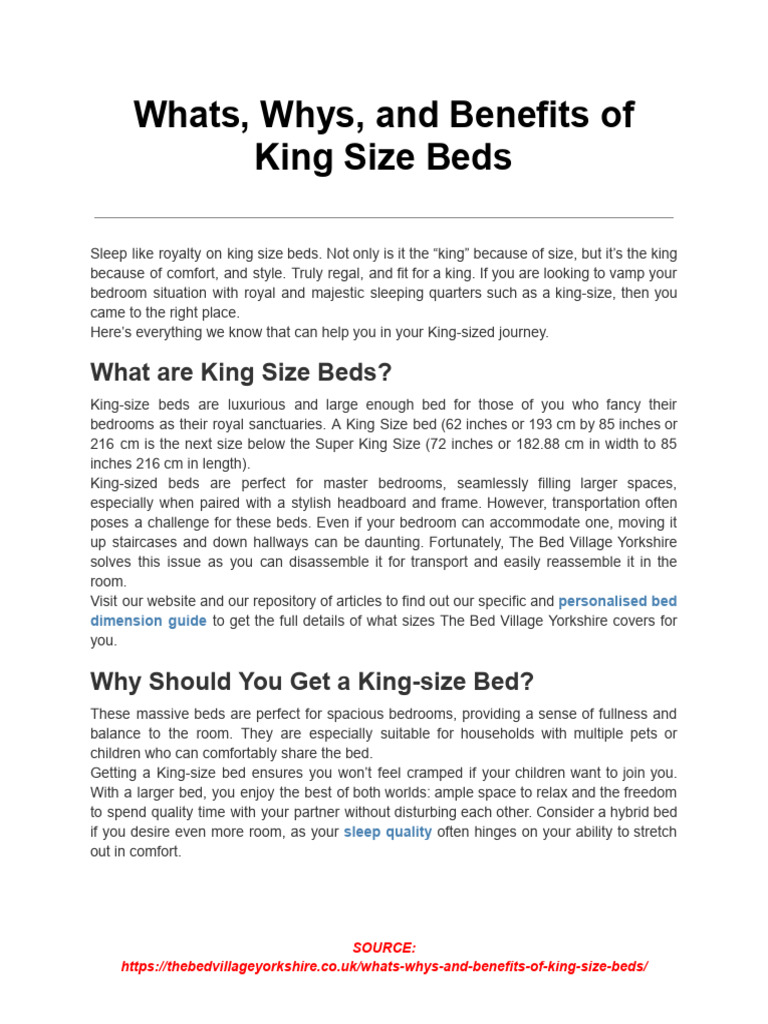 Whats, Whys, and Benefits of King Size Beds | PDF | Bedroom