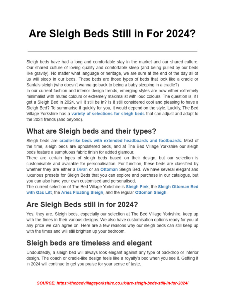 Are Sleigh Beds Still in For 2024 | PDF
