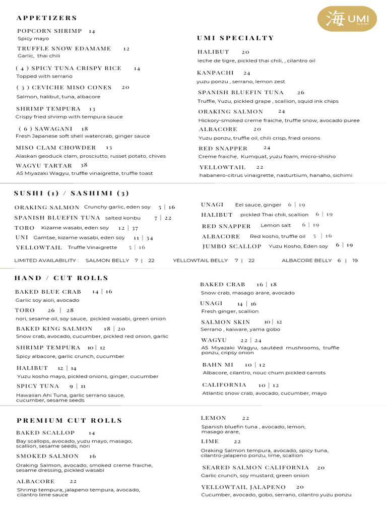 Umi by Eden Menu | PDF