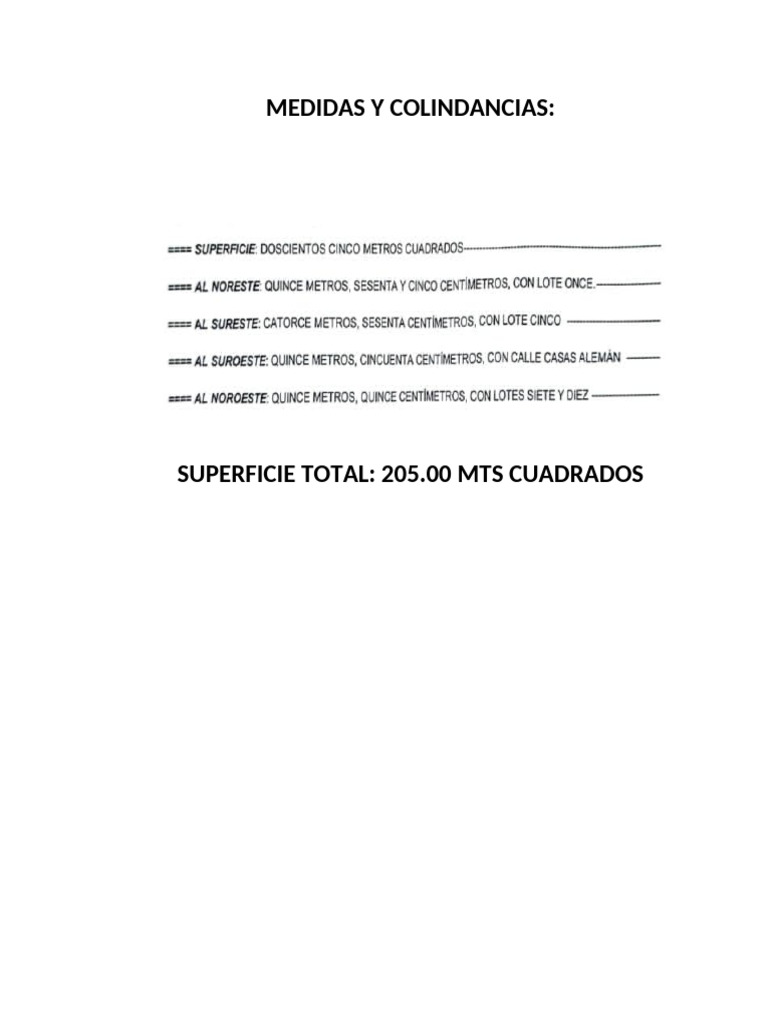 Medidas y Colindancias Juan | PDF