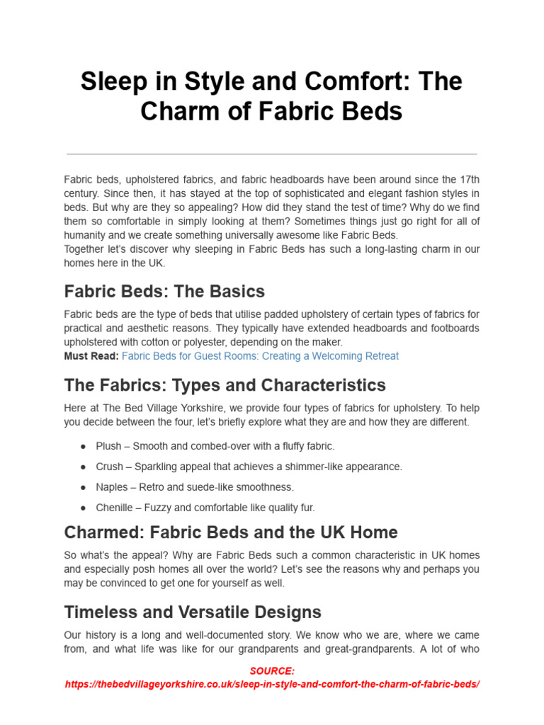 Sleep in Style and Comfort - The Charm of Fabric Beds | PDF | Textiles ...
