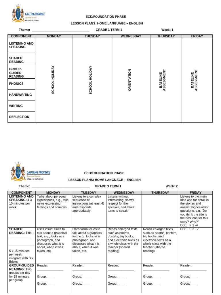 Lesson Plans Ehl Grade 3 Term 1 Pdf