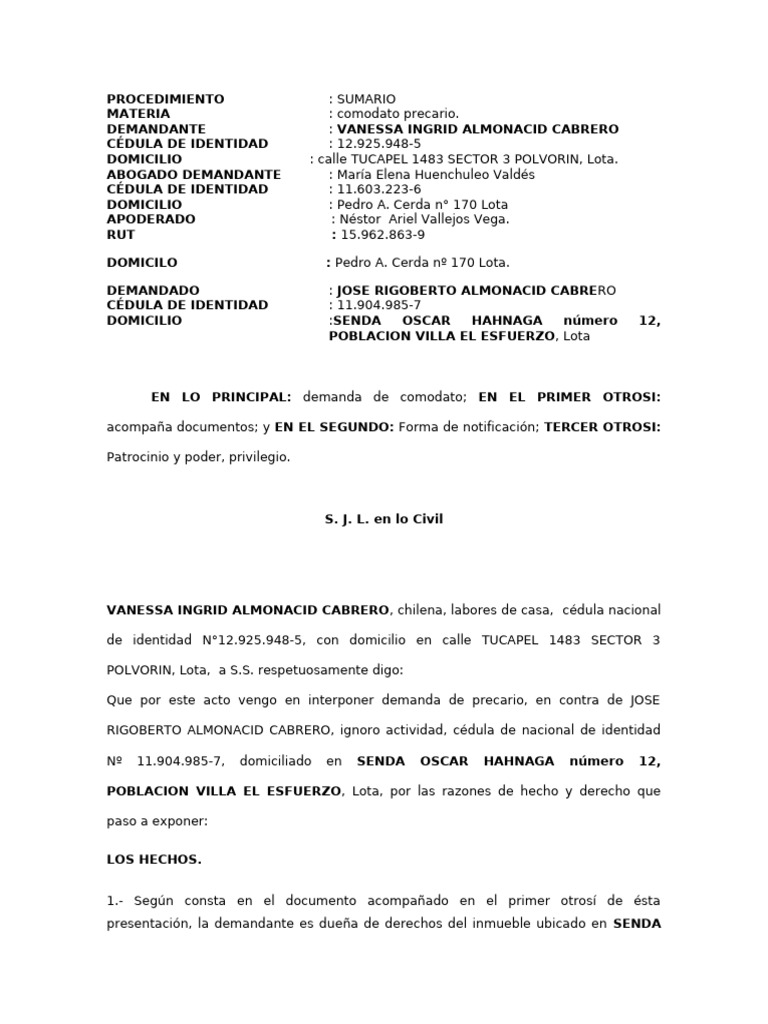 Modelo Demanda Precario | PDF | Propiedad | Ley común