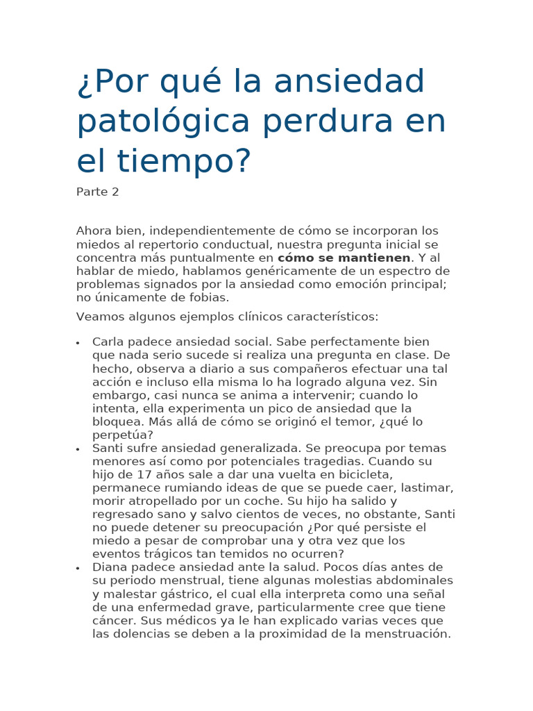 Por Qué La Ansiedad Patológica Perdura en El Tiempo II | PDF | Ansiedad | Relaciones personales ...