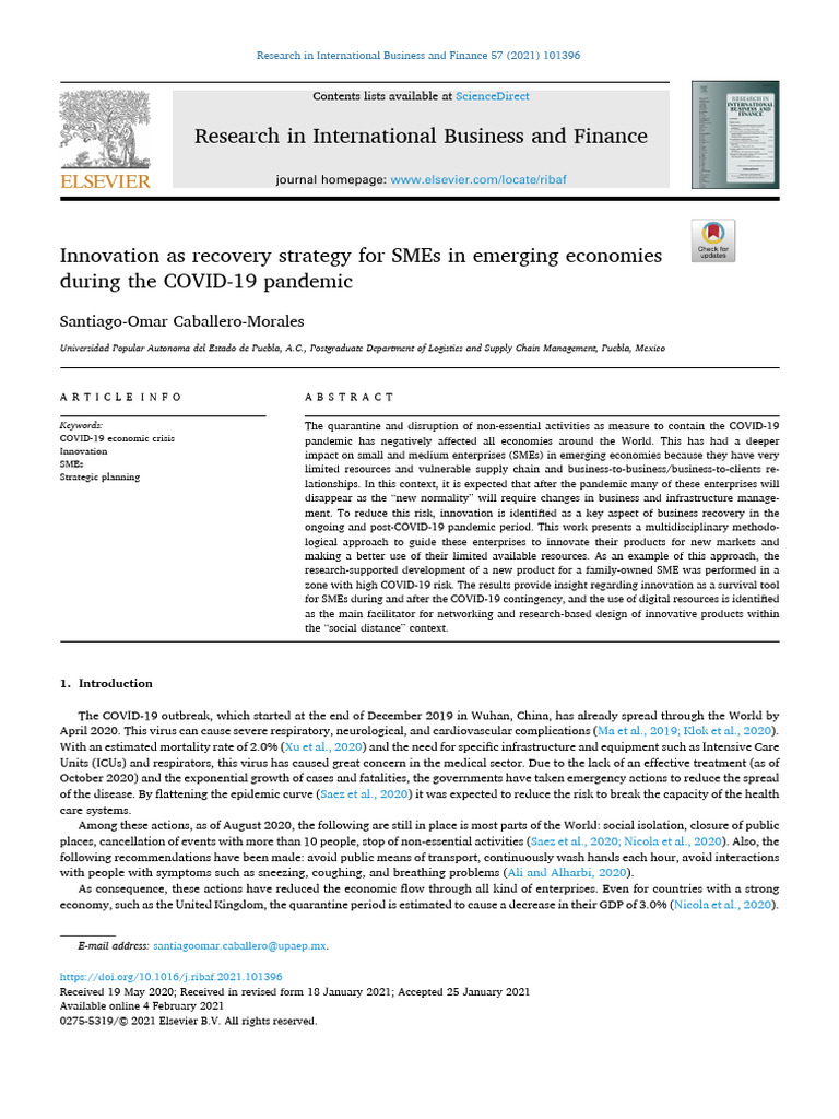 Innovation As Recovery Strategy For SMEs in Emerging Economies | PDF