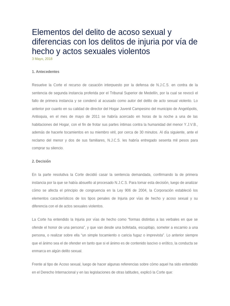 elementos del delito de acoso sexual | PDF