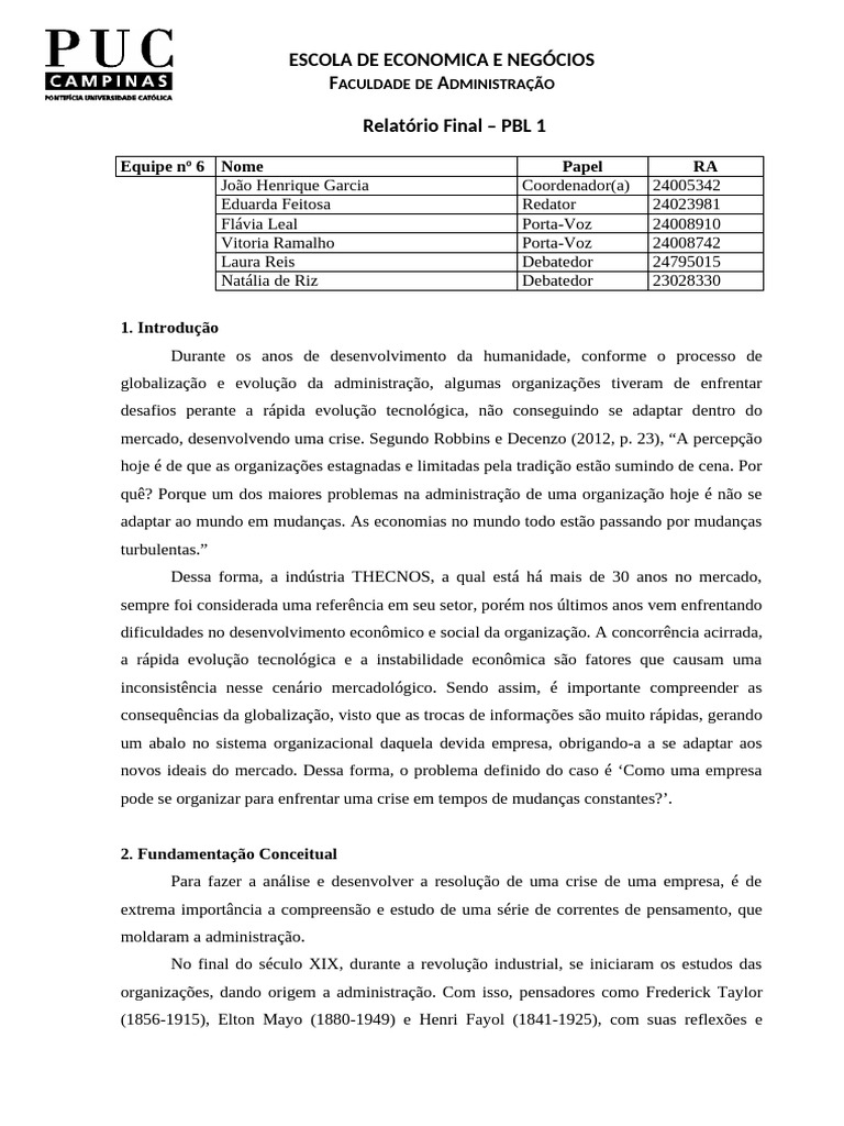 Relatório Final PBL 1 | PDF