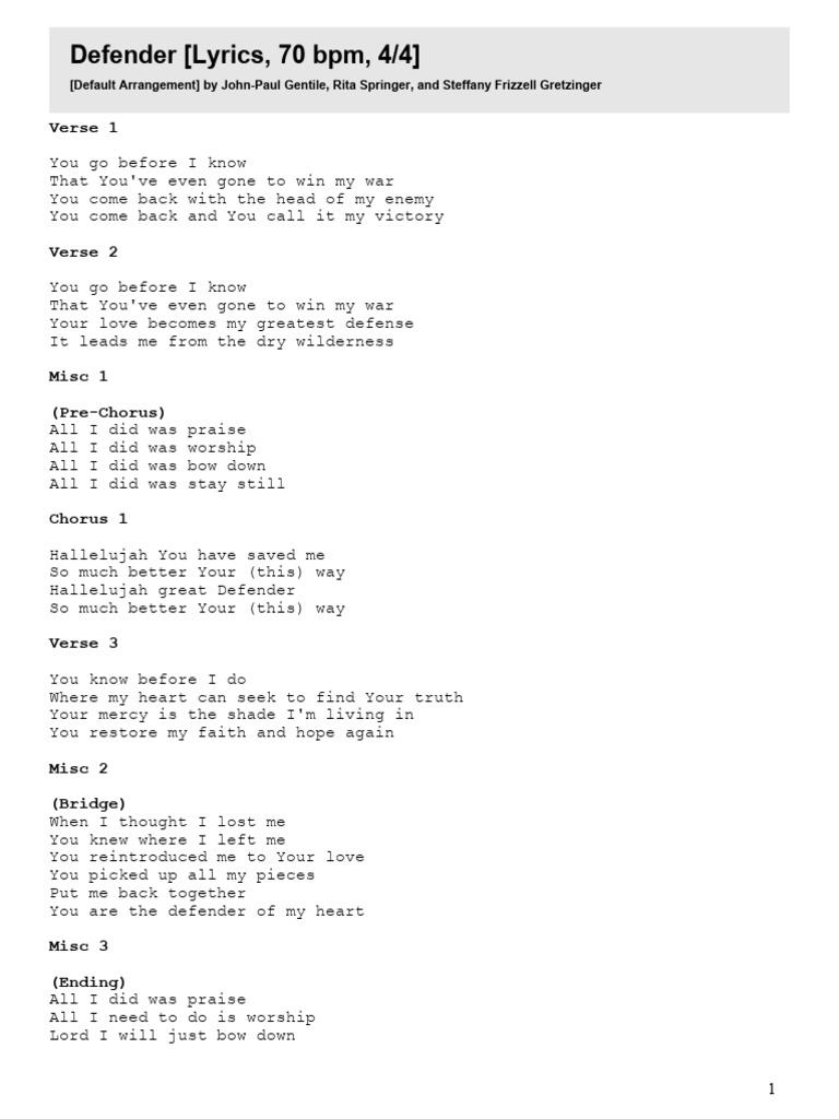 Defender - Lyrics | PDF
