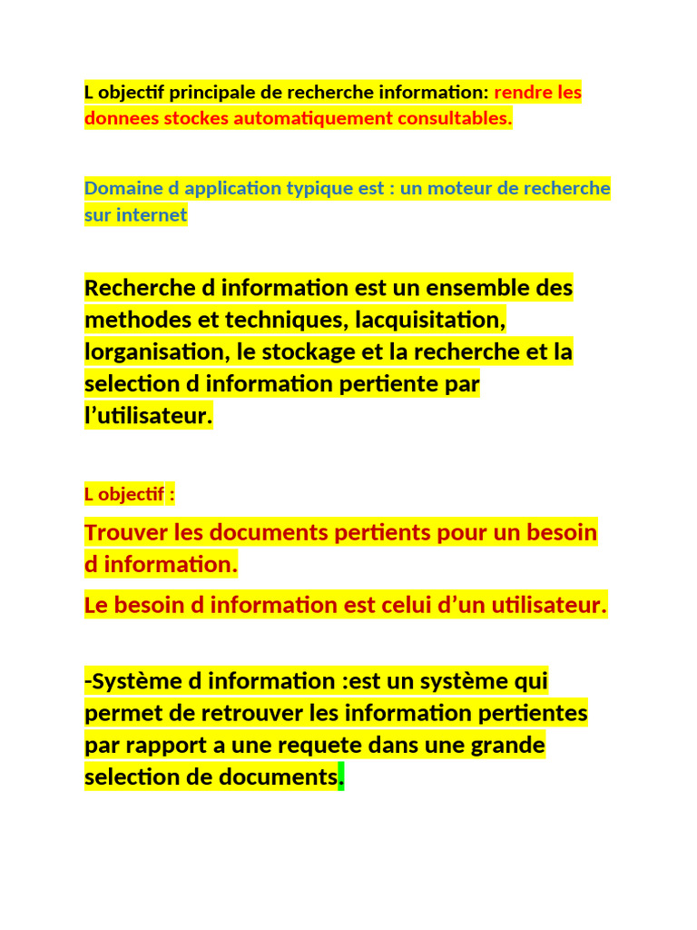 L Objectif Principale de Recherche Information | PDF