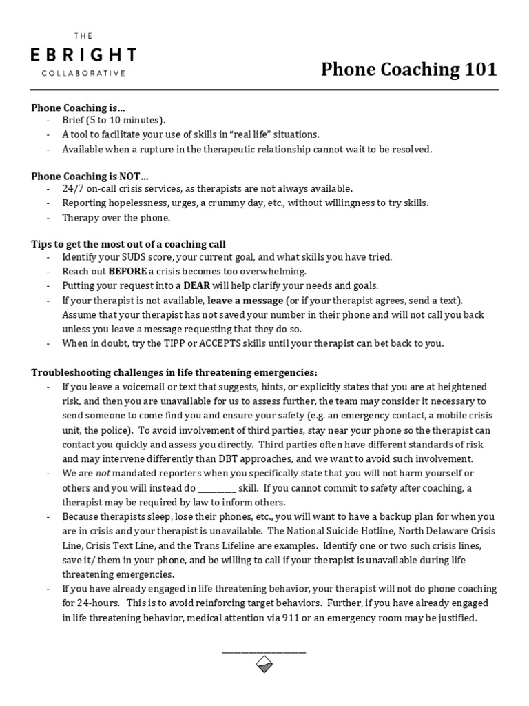 Ebright Phone Coaching One Sheet Final | PDF | Dialectical Behavior ...
