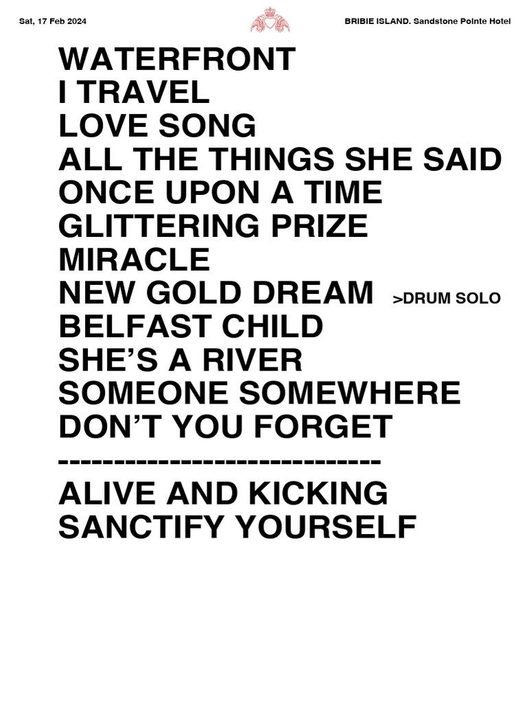 240217sm Setlist Bribie Aus | PDF