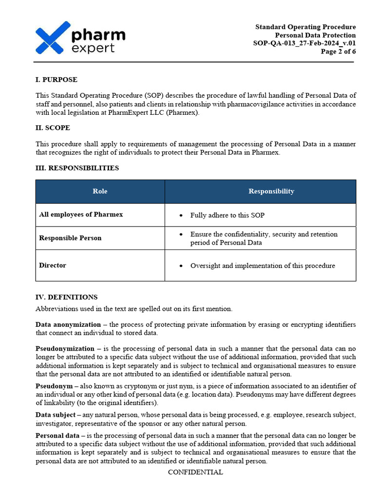 DEMO SOP QA 013 Personal Data Protection WWW - Pharmex.co | PDF ...