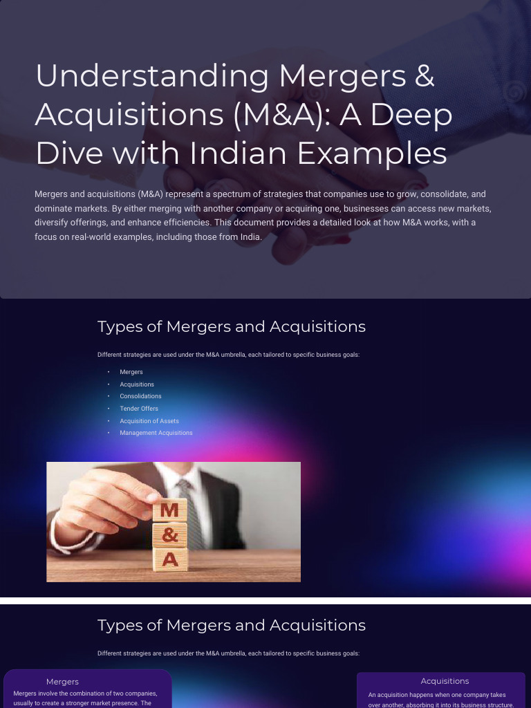Understanding Mergers and Acquisitions MandA A Deep Dive With Indian Examples | PDF