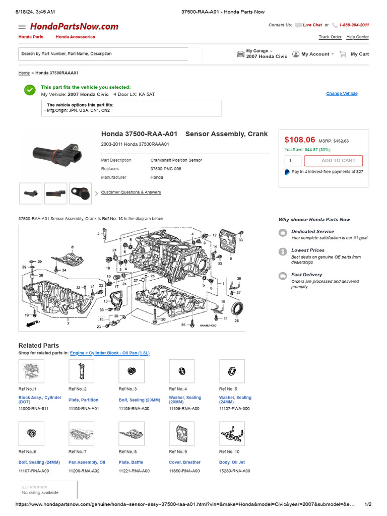 37500-RAA-A01 - Honda Parts Now | PDF