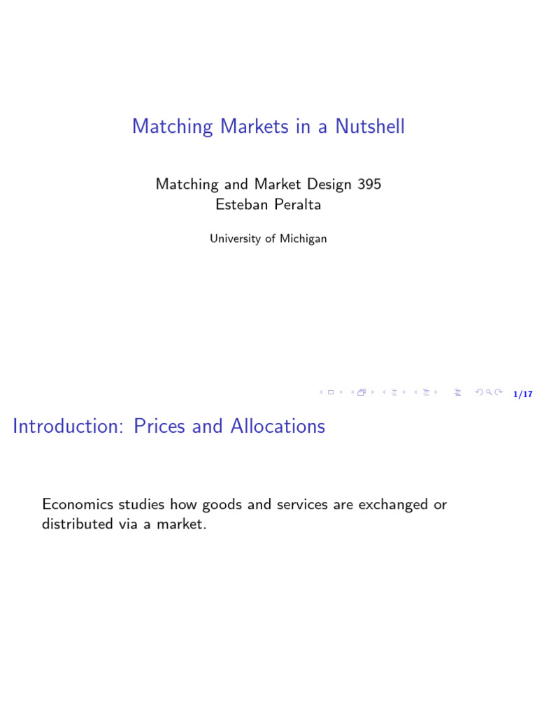 Lecture 1 - Matching Markets in A Nutshell | PDF