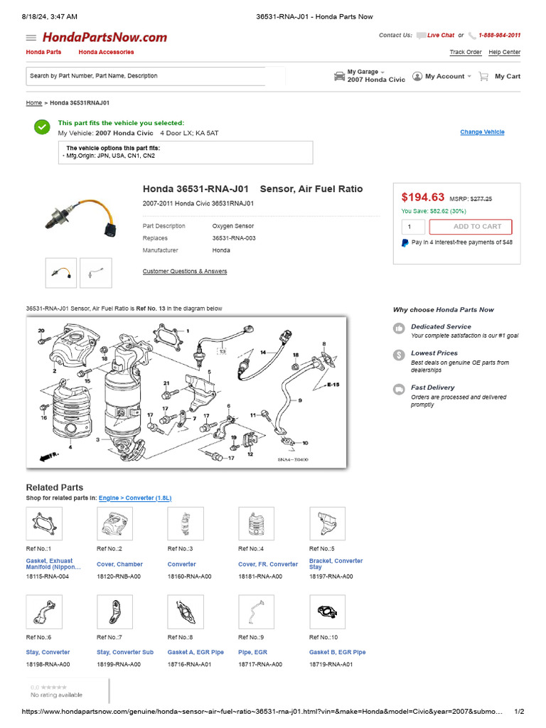 36531-RNA-J01 - Honda Parts Now | PDF