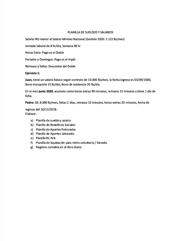 PDF Ejercicios Planilla de Sueldos y Salarios Compress | PDF