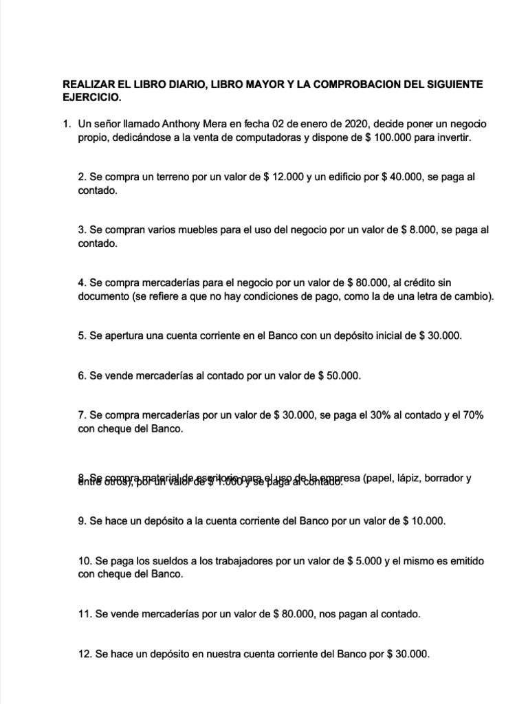 PDF Ejercicio Libro Diario Mayor y Comprobacion Compress | PDF
