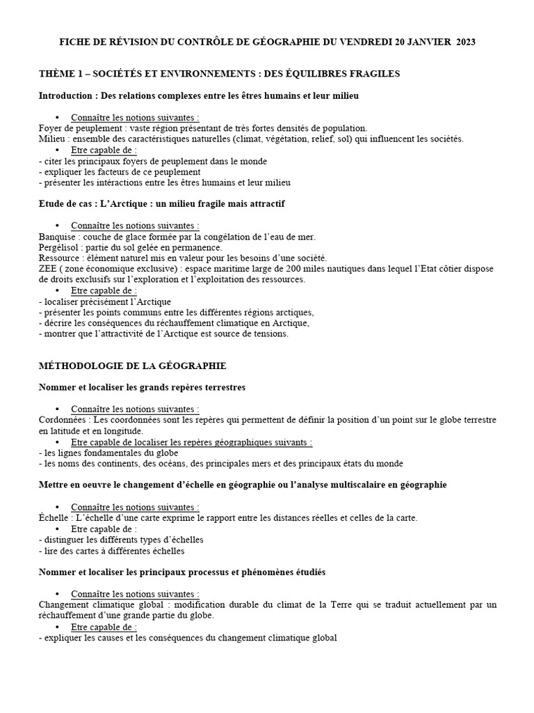 Fiche de Révision Du Contrôle de Géographie 2nde-Arctique | PDF