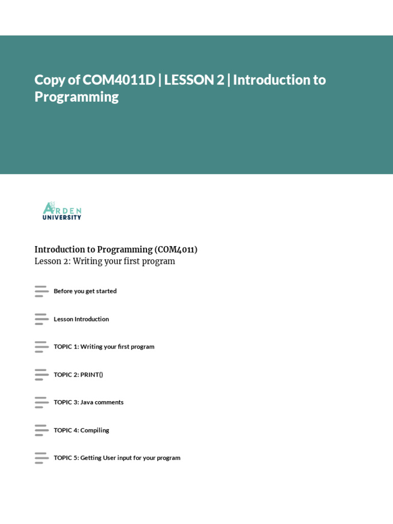 Com 4011 D Lesson 2 Introduction To Programming | PDF