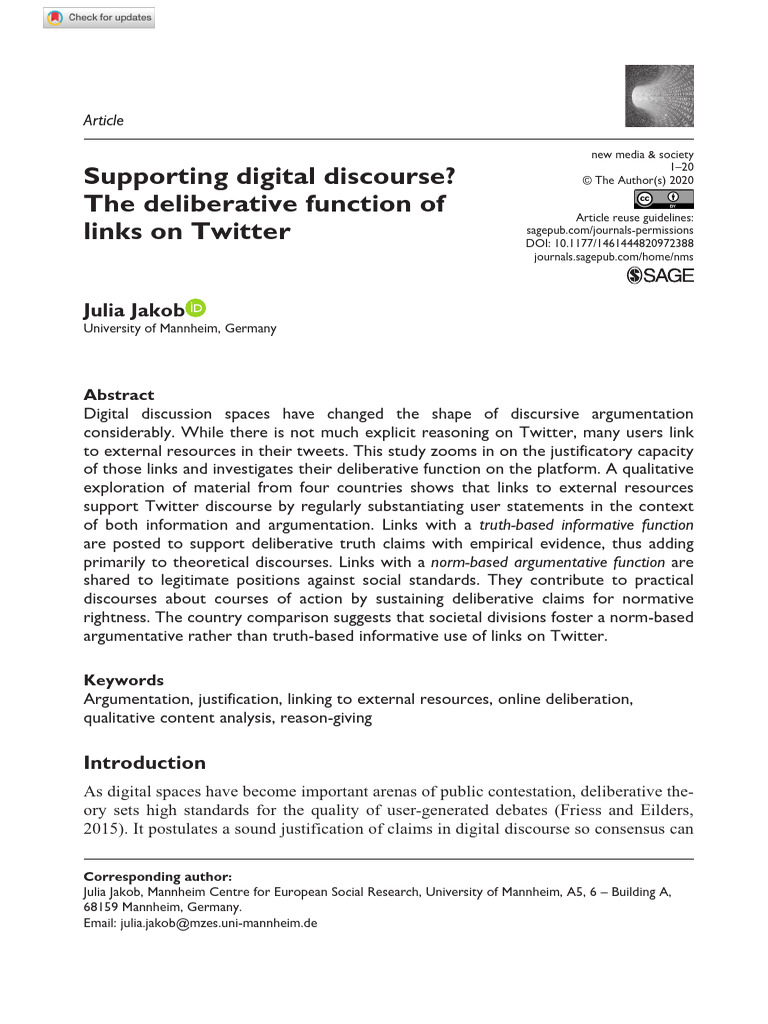 Supporting Digital Discourse? The Deliberative Function of Links On Twitter | PDF