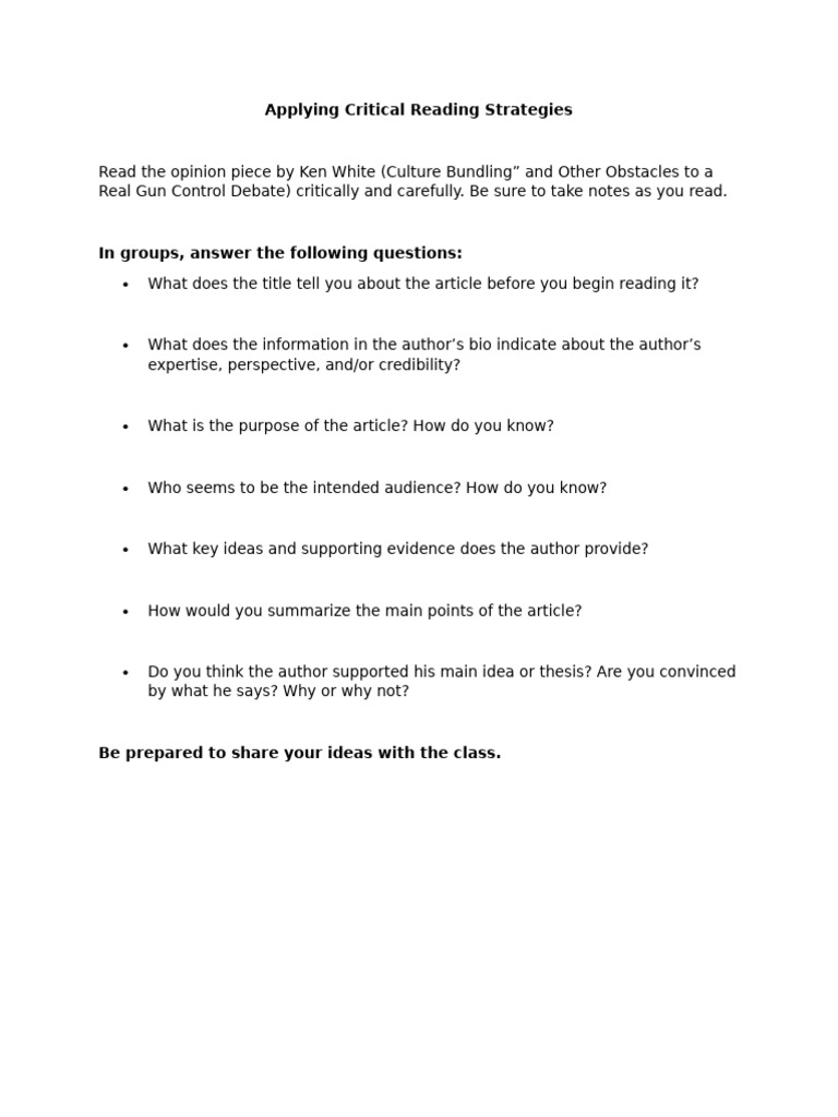 Applying Critical Reading Strategies | PDF