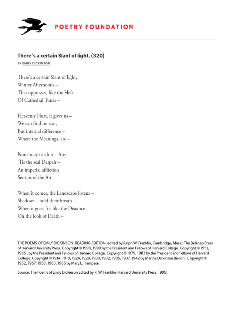 There's A Certain Slant of Light, (320) - The Poetry Foundation | PDF