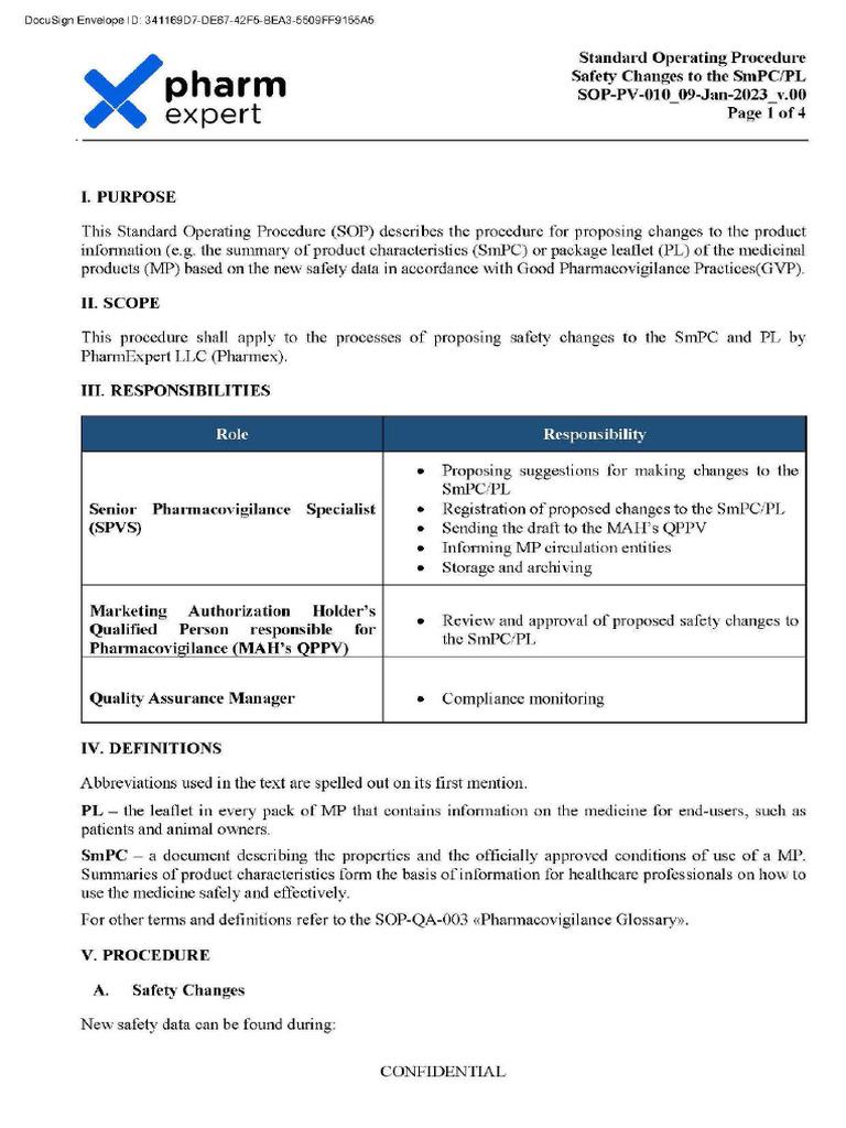 DEMO SOP PV 010 Safety Changes To The SMPC/PL - WWW - Pharmex.co | PDF
