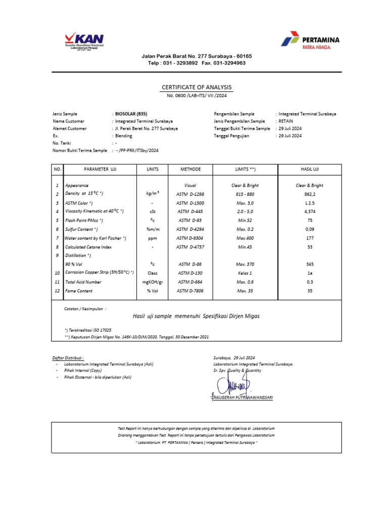 Lab - COA B35 Industri - 29 Juli 2024 | PDF