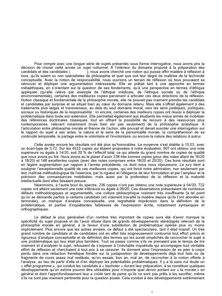 Rapport de L'épreuve de Dissertation Du Concours D'entrée À l'ENS Lettres & Sciences Humaines ...