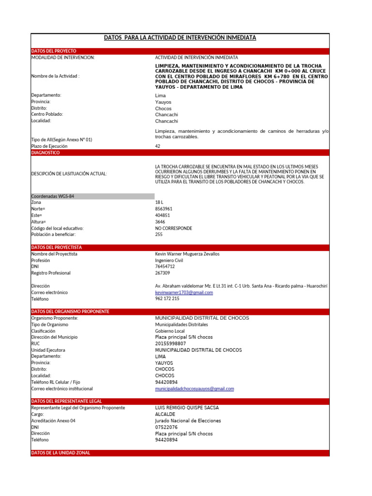 FT Trocha Carrozable Chocos | PDF