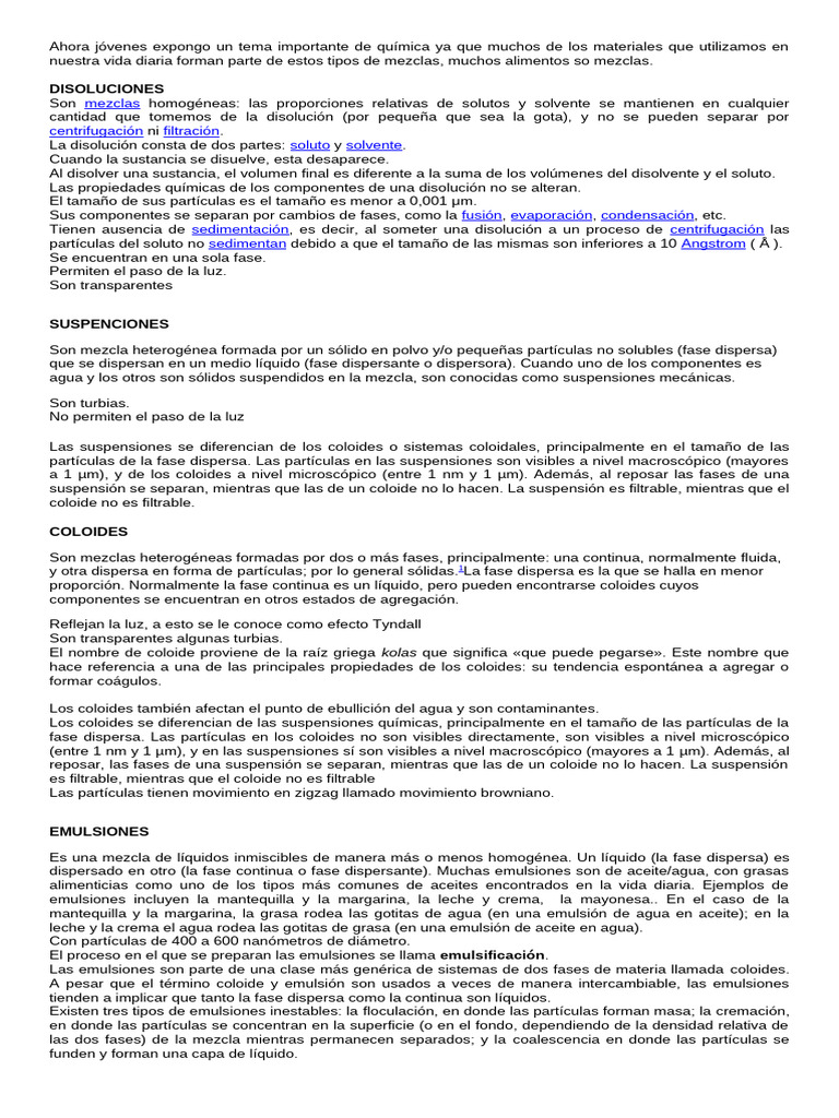 Tipos de Mezclas: Disoluciones, Suspensiones y Coloides | PDF ...
