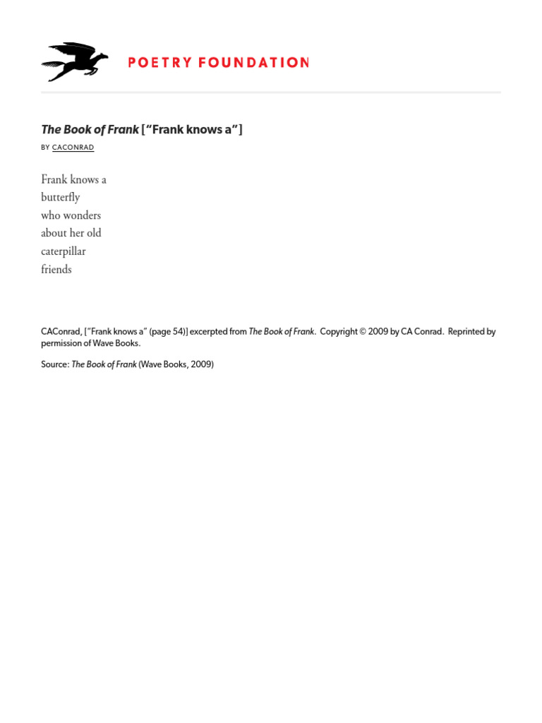 The Book of Frank ("Frank Knows A") - The Poetry Foundation | PDF