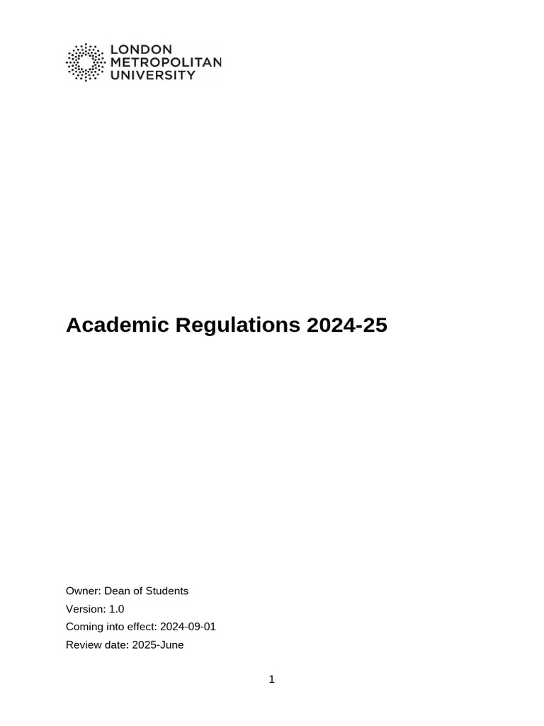 Academic Regulations 2024 25 | PDF | Postgraduate Education | Course Credit