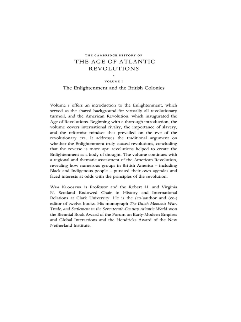 Theageofatlantic Revolutions: The Enlightenment and The British ...