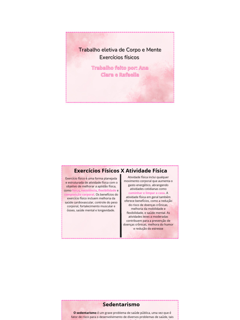 Trabalho Eletiva de Corpo e Mente Exercícios Físicos | PDF