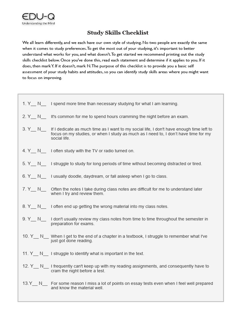 Study Skills Checklist | PDF