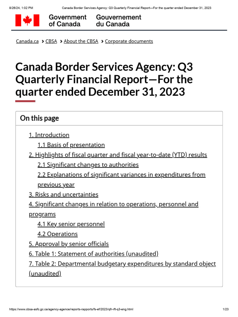 CBSA Qauarterly | PDF