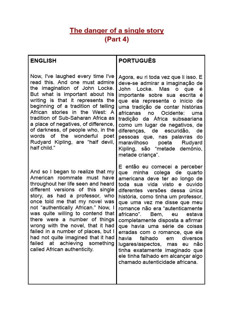 The Danger of A Single Story - Part 4 | PDF