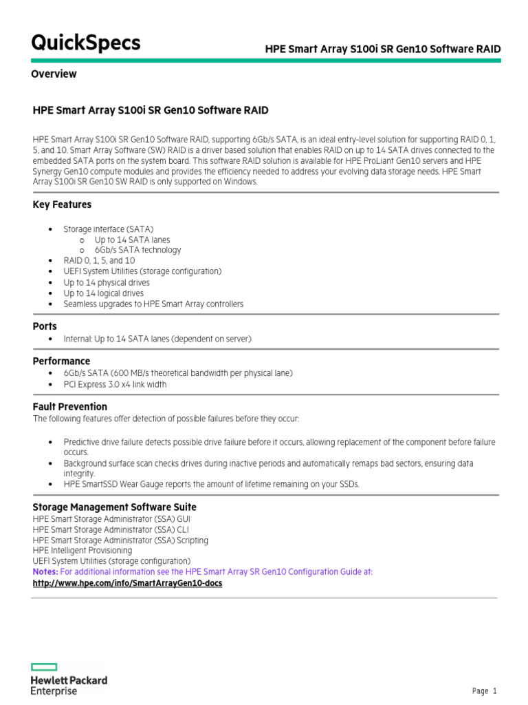 HPE Smart Array S100i Software RAID-A00019427enw | PDF