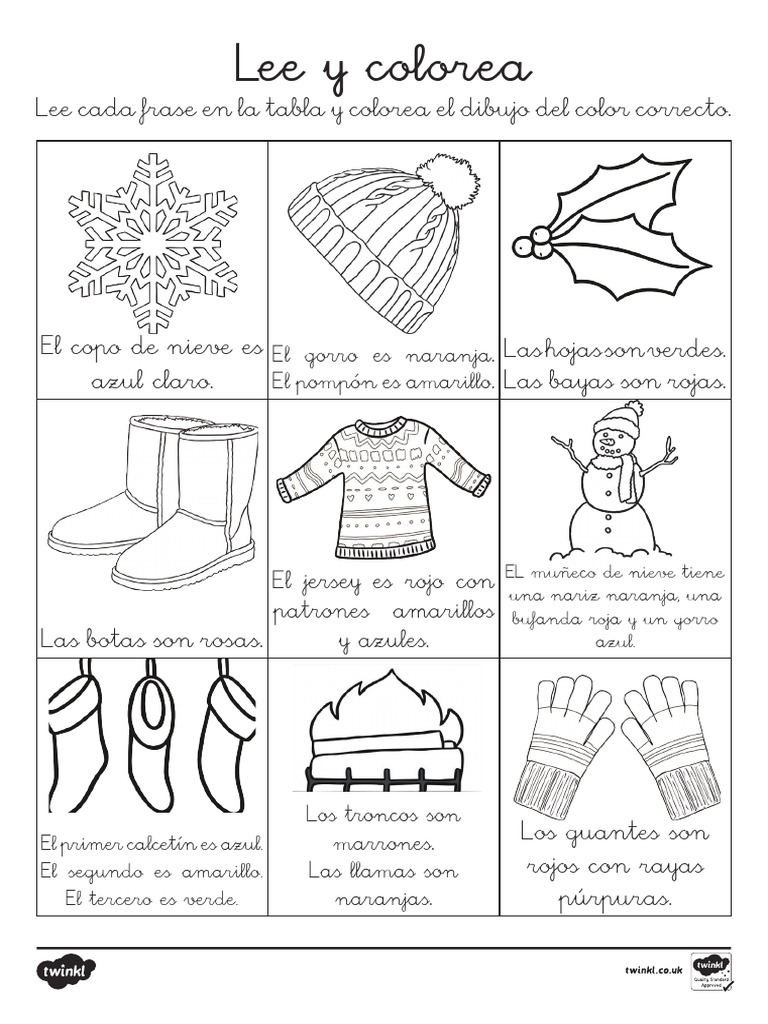 El Invierno Ficha de Leer y Colorear | PDF