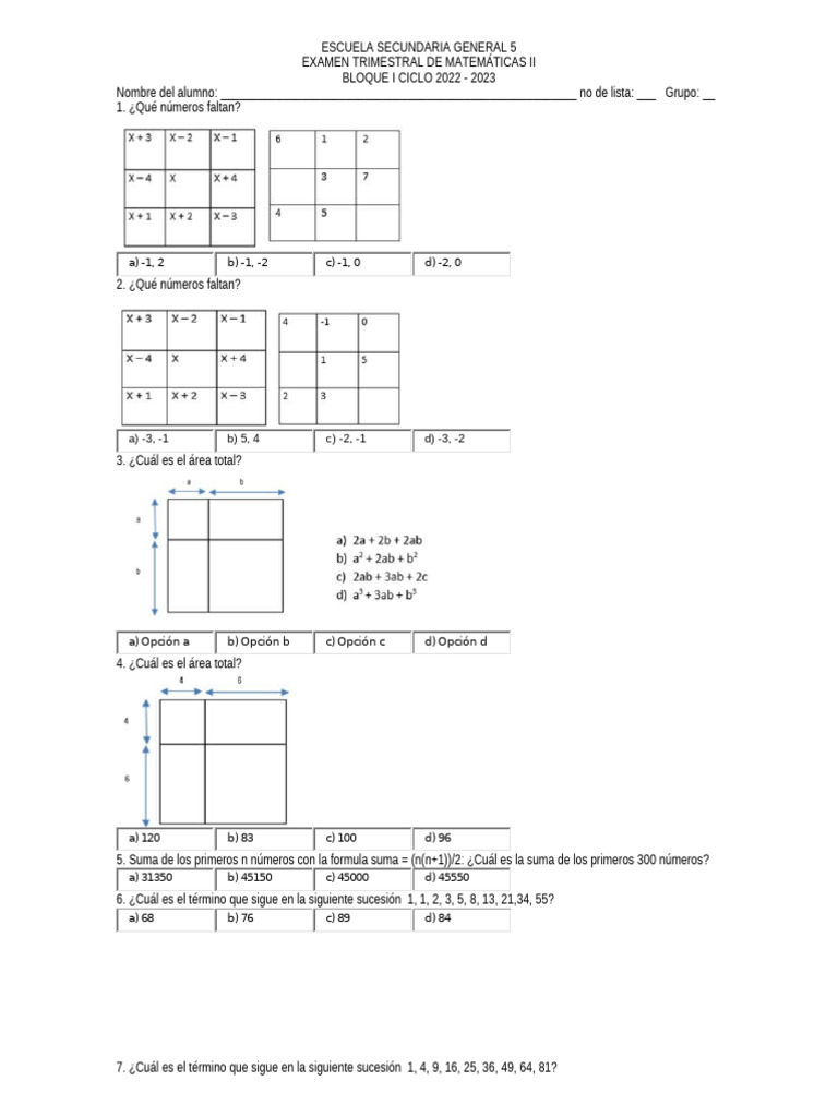 Examen de matematicas II Gen5 b1 2022 2023 | PDF