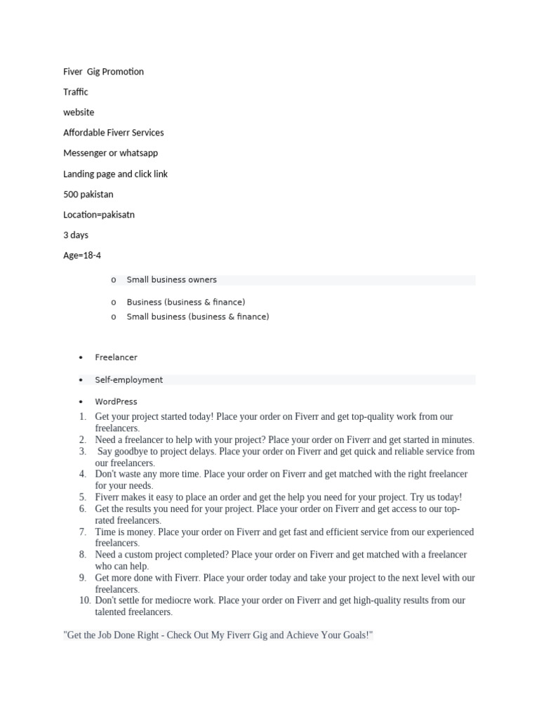 Fiver Gig Promotion Ads | PDF