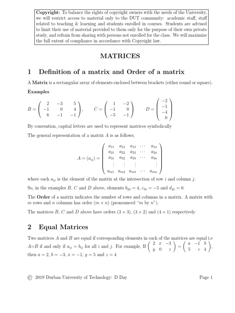Matrices Notes | PDF
