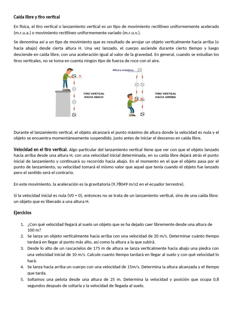 Caída Libre y Tiro Vertical | PDF