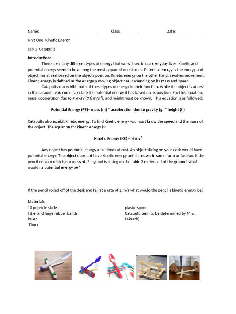 Catapult PE KE Lab | PDF