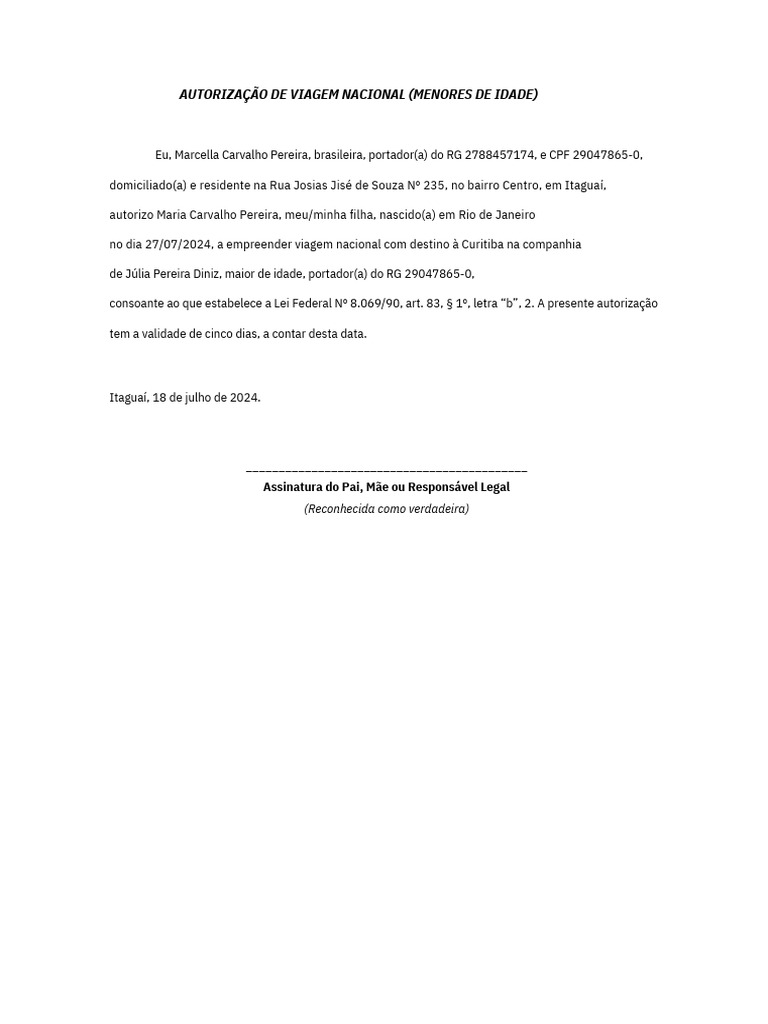 Modelo de Autorização de Viagem Nacional PDF | PDF Modelo de Autorização de Viagem Nacional PDF | PDF