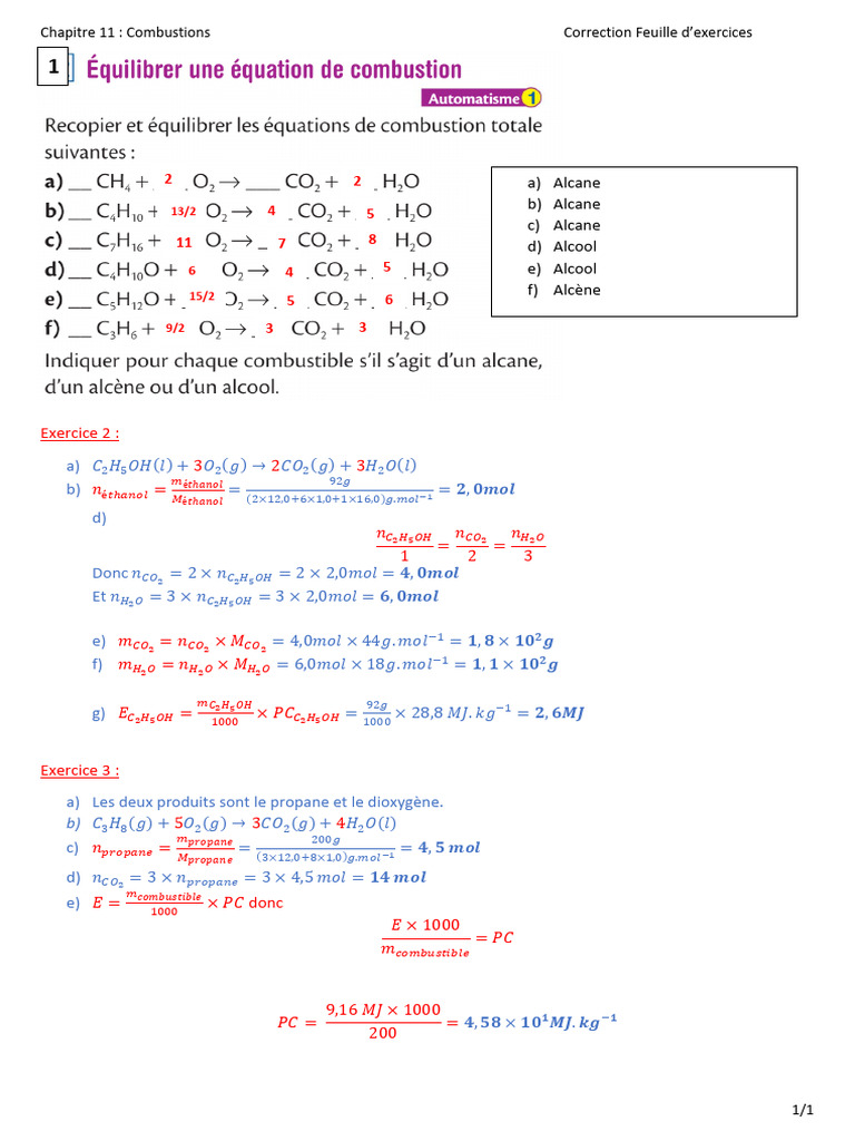 Chapitre 11_Correction Feuille d'exercices | PDF