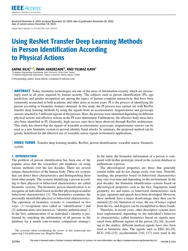 Using ResNet Transfer Deep Learning Methods in Person Identification ...